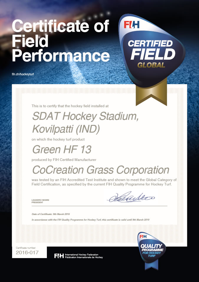 FIH Field Certificate - the world's leading artificial grass manufacturer